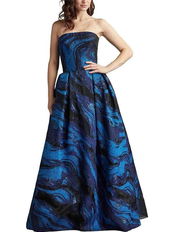 Tadashi Shoji Valora Strapless Jacquard Ball Gown - Navy