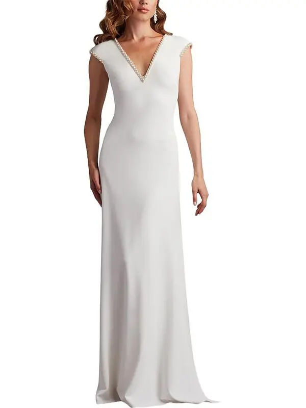 Tadashi Shoji Marcellina Pearl Trim Gown - Ivory