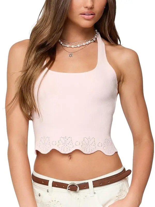 EDIKTED Jazmyn Scalloped Halter Top - Light-pink
