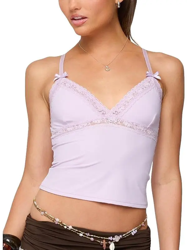 EDIKTED Fran Lacey V Neck Tank Top - Lilac