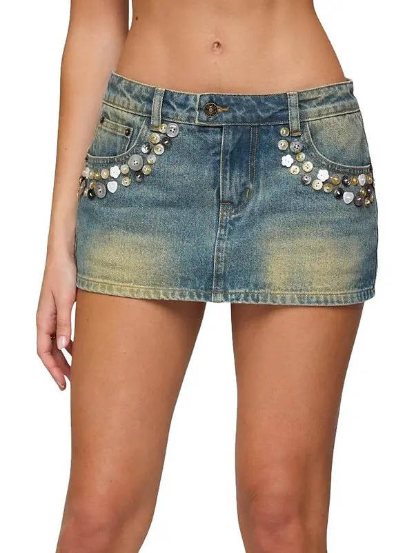 EDIKTED Mixed Buttons Denim Mini Skort - Blue