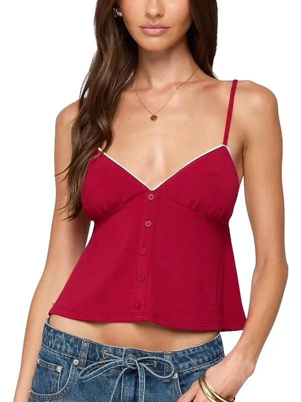 EDIKTED Kellyn Button Babydoll Top - Red