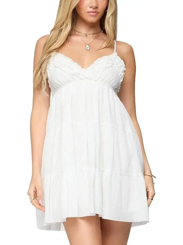 EDIKTED Bianca Ruffle Tiered Babydoll Dress - White