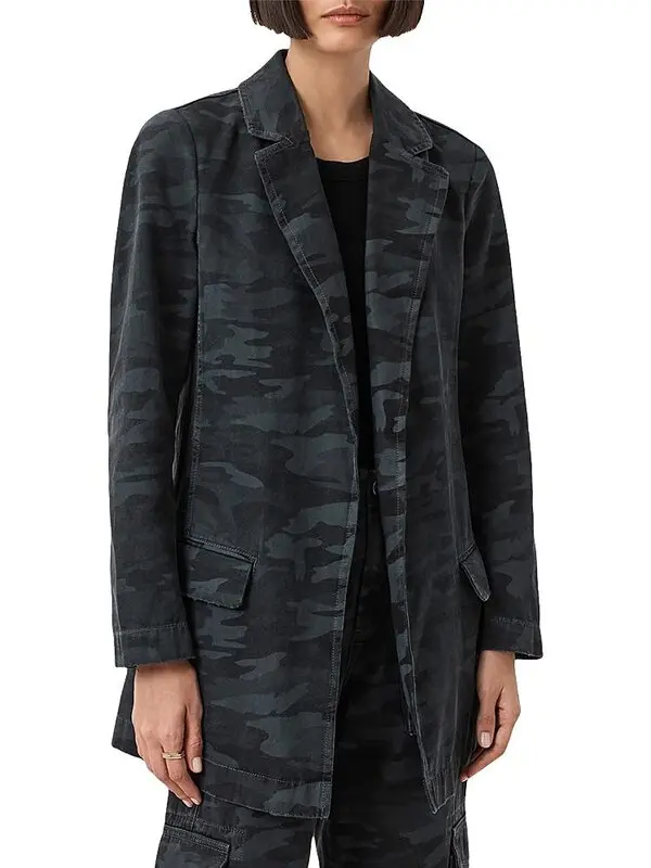 ALLSAINTS Aleida Camouflage Print Denim Blazer - Camo Ink Blue