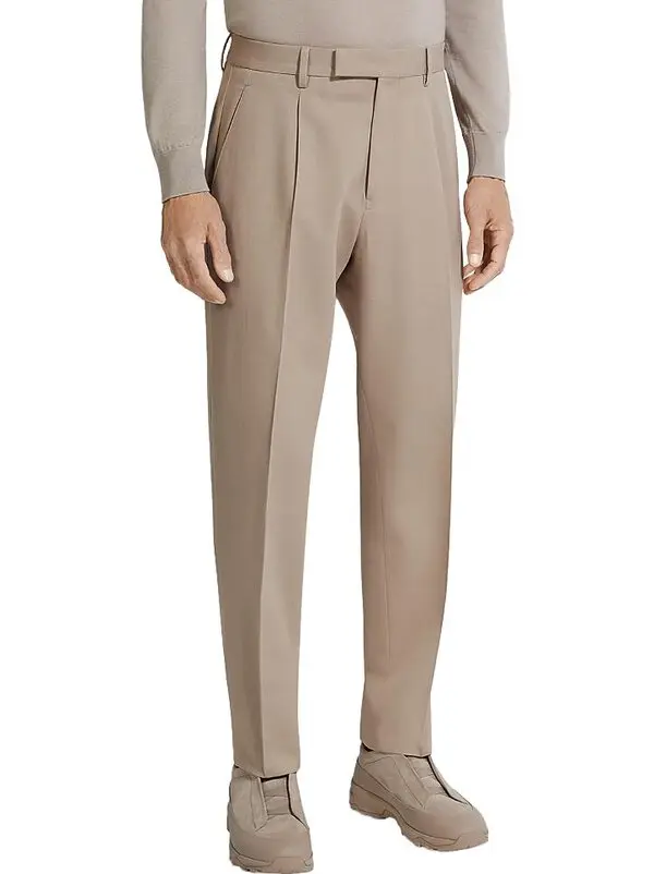 Zegna Cotton And Wool Pleated Pants - Light Taupe