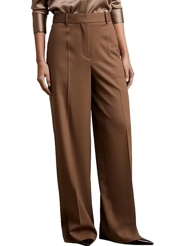 REISS Solene Wide Leg Pants - Tan