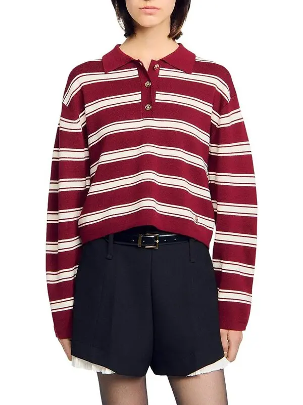 Sandro Striped Rugby Shirt - Bordeaux