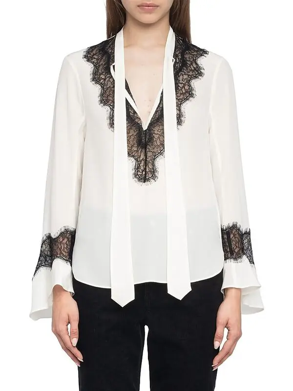 Zadig&Voltaire Tuan Silk Lace Trim Blouse - Flake