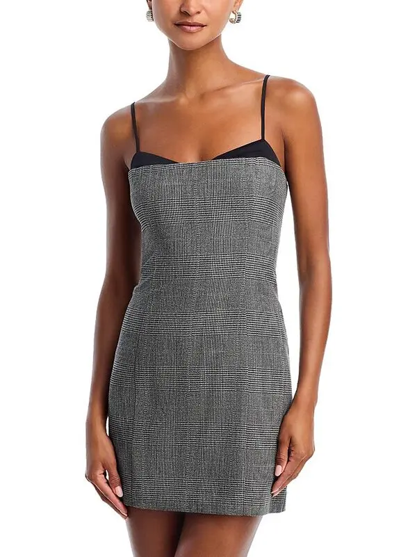 French Connection Owen Plaid Peekaboo Dress - Charcoal/black