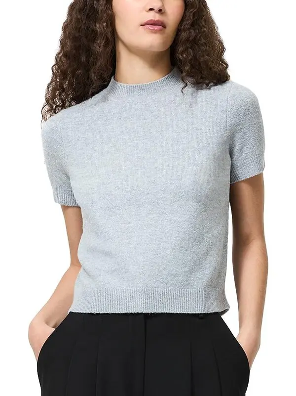 French Connection Vhari Knit Mock Neck Top - Light Gray Melange