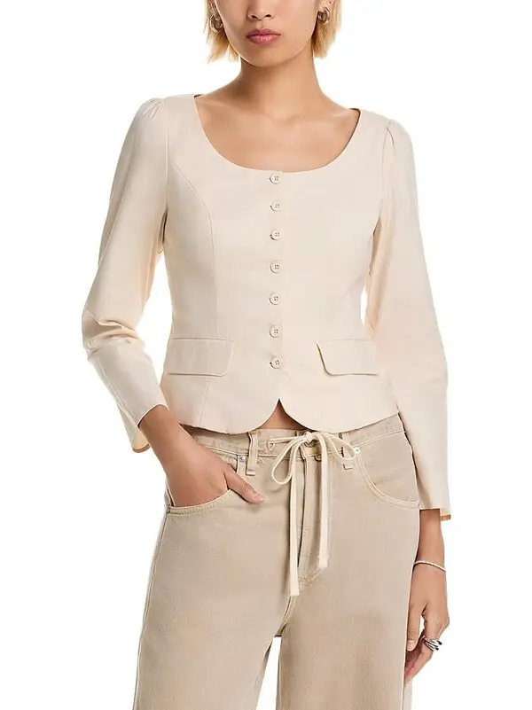 French Connection Inga Poplin Button-up Top - Porcelain Cream