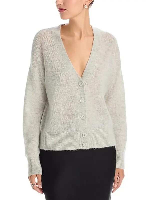 Majestic Filatures V-neck Merino Wool Cashmere Silk Cardigan - Brume Chine