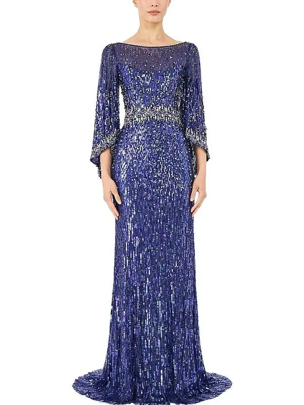 Jenny Packham Ines Sequin-embellished Gown - Delphinium