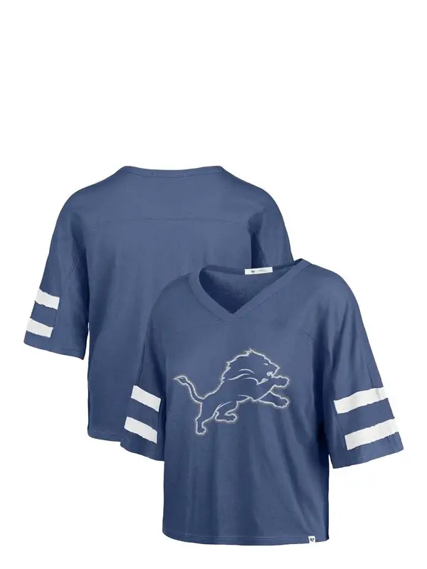 '47 Detroit Lions Premier Scout Cropped V-neck T-shirt - Blue