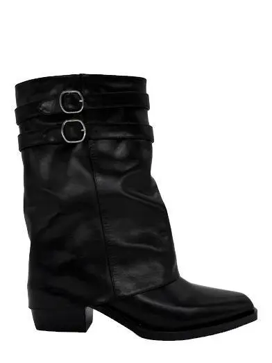 AMIE RAFA Alma Foldover Leather Boots - Black