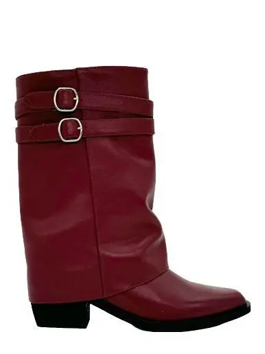 AMIE RAFA Alma Foldover Leather Boots - Burgundy