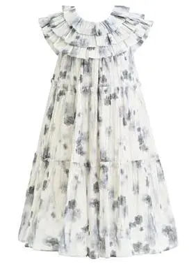 TULLEEN Floral Short Sleeve Dress - Ivory