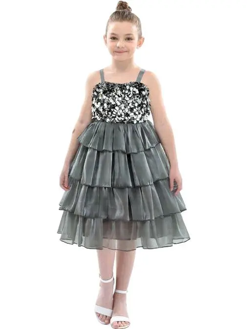 TULLEEN Layered Tulle Sequin Sleeveless Dress - Grey