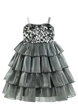 TULLEEN Layered Tulle Sequin Sleeveless Dress - Grey