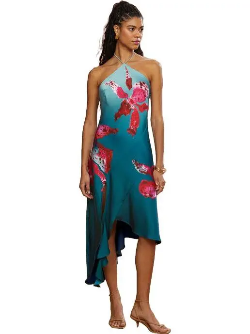 AMUR Alohi Placed Print Dress - Blue Speckled Iris