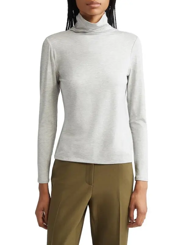 Lafayette 148 New York Funnel Neck Knit Sweater - Grey Heather