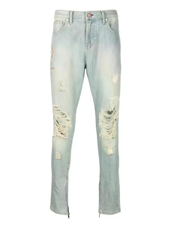 UNITED RIVERS Embroidered Ripped Skinny Jeans - Blue