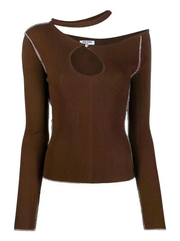 JULFER Cut-out Ribbed-knit Top - Brown