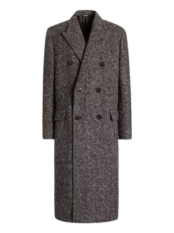 Dolce & Gabbana Herringbone Double-breasted Coat - Black