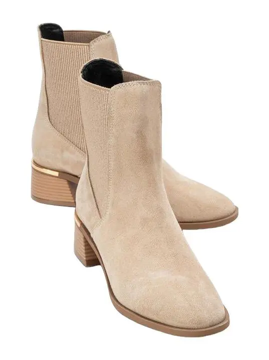 FOREVER & ALWAYS SHOES Neiva Leather Chelsea Boots - Beige Suede Leather