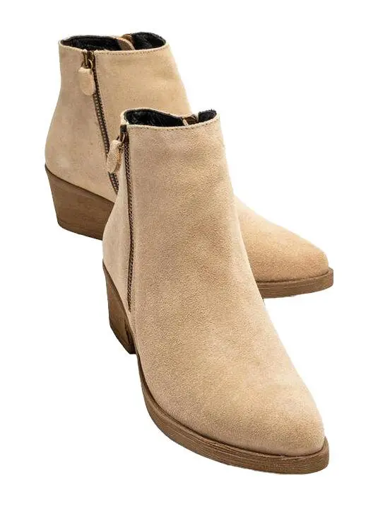 FOREVER & ALWAYS SHOES Jayer Leather Double-zip Block Heel Boots - Beige Suede Leather