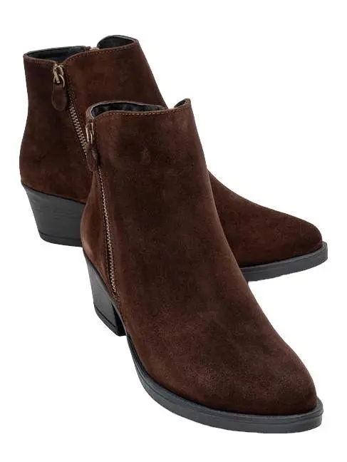 FOREVER & ALWAYS SHOES Jayer Leather Double-zip Block Heel Boots - Brown Suede Leather