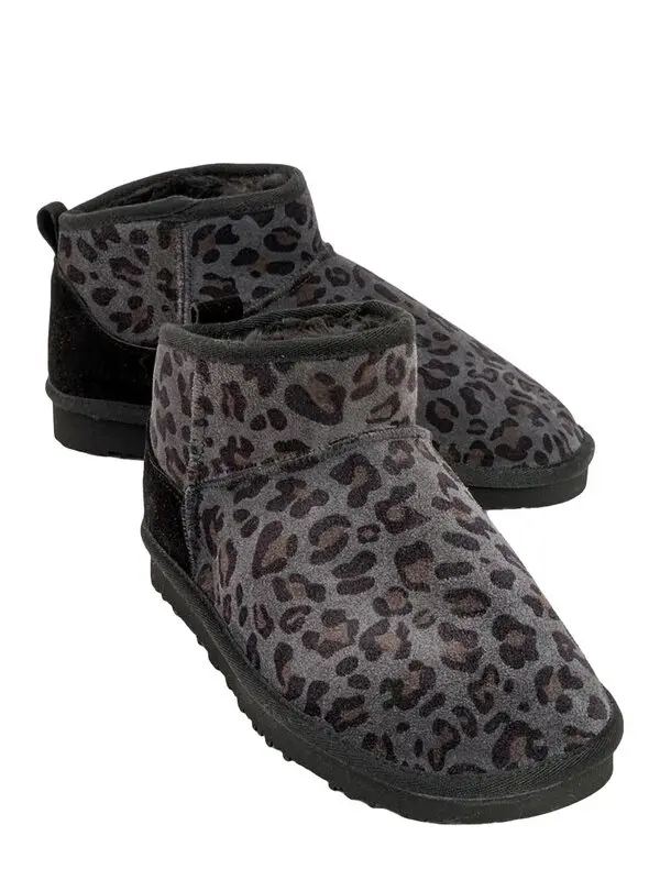 FOREVER & ALWAYS SHOES Forever & Always Zaz Leopard Print Leather Ankle Boots - Black Leather