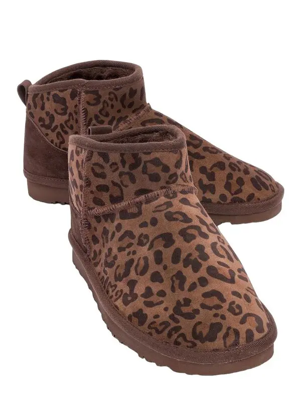 FOREVER & ALWAYS SHOES Forever & Always Zaz Leopard Print Leather Ankle Boots - Brown Leather