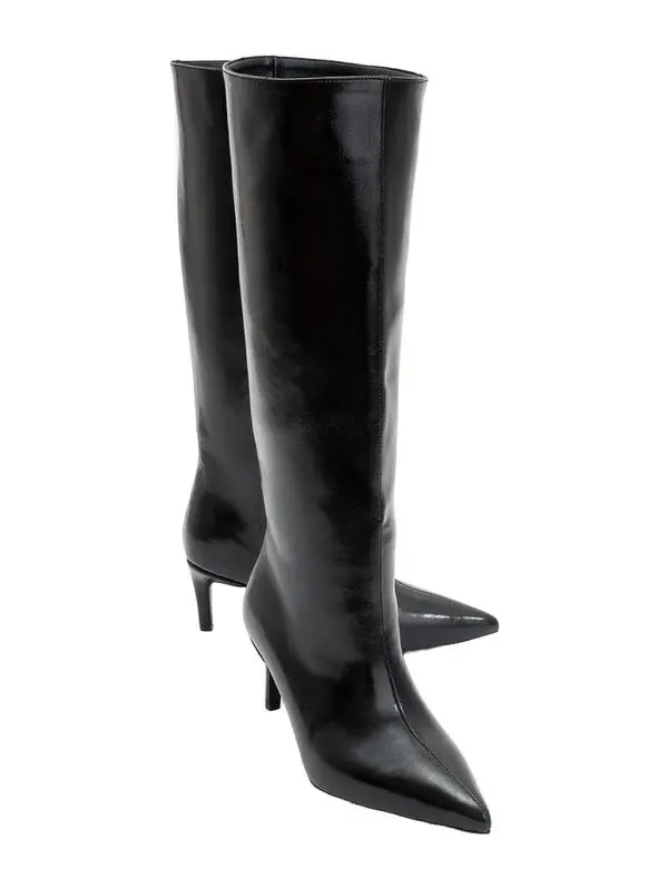 PROLOGUE SHOES Cassandra Knee High Boots - Black Faux Leather
