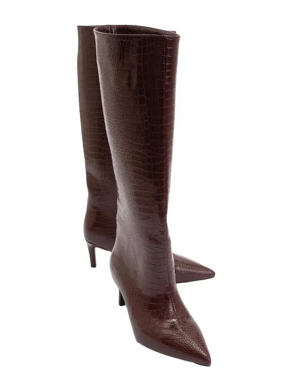PROLOGUE SHOES Cassandra Knee High Boots - Burgundy Print Faux Leather