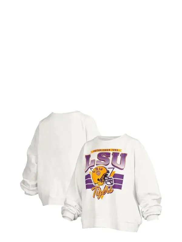 PRESSBOX Lsu Tigers Janice Retro Logo Oversized Pullover Sweatshirt - White