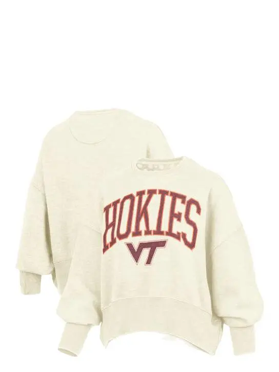 PRESSBOX Virginia Tech Hokies Oversized Waist-length Crewneck Sweatshirt - Natural