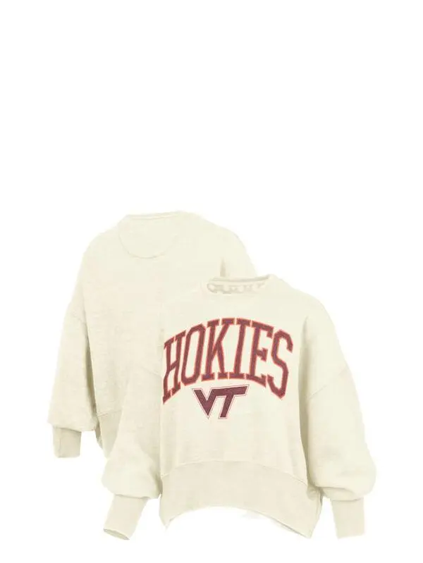 PRESSBOX Virginia Tech Hokies Oversized Waist-length Crewneck Sweatshirt - Natural