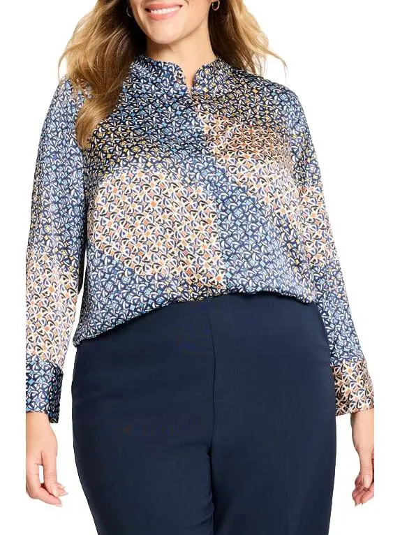 NIC+ZOE Monogram Mix Button-up Top - Blue Multi
