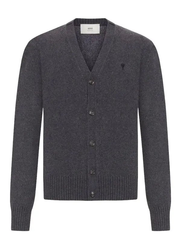 Ami Cashmere V-neck Cardigan - Grey