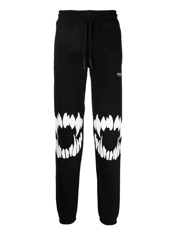 PHOBIA Mouth-print Cotton Track Pants - Black