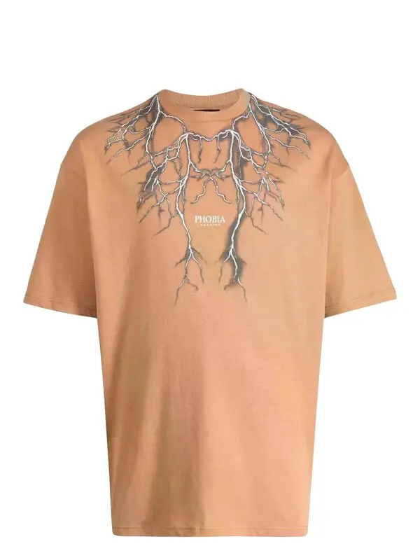 PHOBIA Lightning-print Cotton T-shirt - Brown
