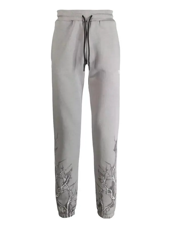 PHOBIA Lightning-print Cotton Track Trousers - Grey