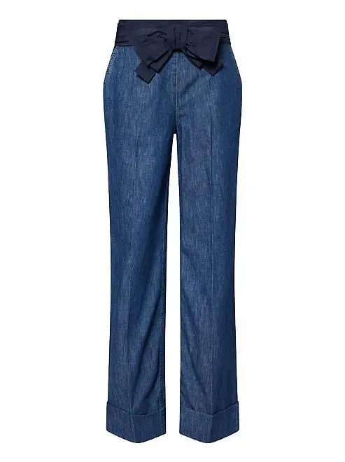 Valentino Garavani Bow-embroidered Wide-leg Denim Jeans - Medium Blue Denim