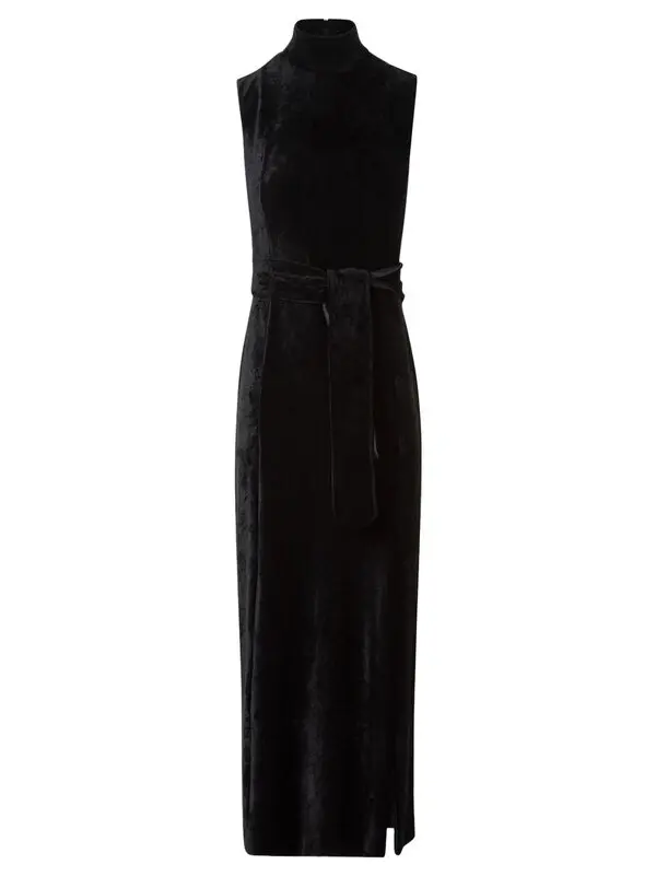 Akris Mock-neck Belted Velvet Jersey Midi Dress - Black