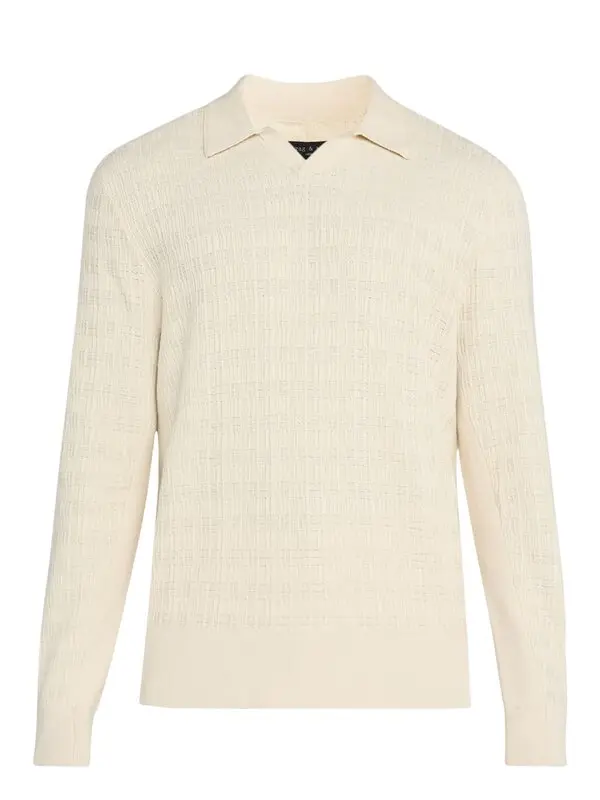 Rag & Bone Harvey Plaid Johnny Collar Polo Sweater - Ivory