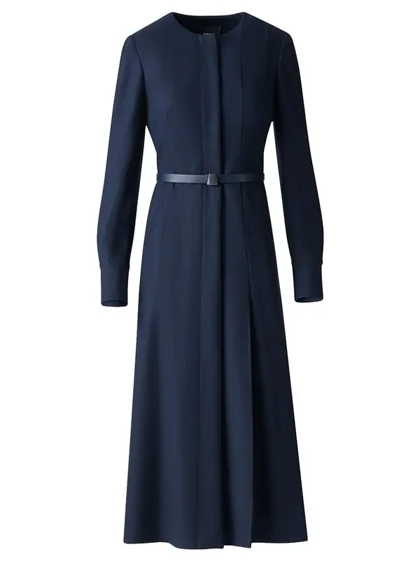 Akris Pleated Stretch Wool Flannel Midi Dress - Navy