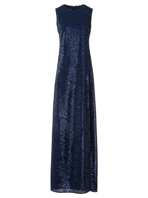 Akris Georgette Gown With Diagonal Sequins - Denim Blue