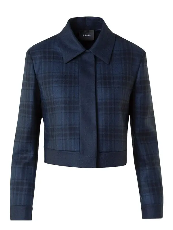 Akris Lewitt Check Wool Double-face Cropped Jacket - Blublk