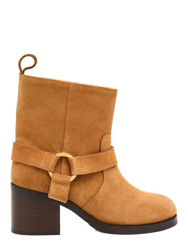 ODISSI Suede Harness Moto Booties - Light/pastel Brown